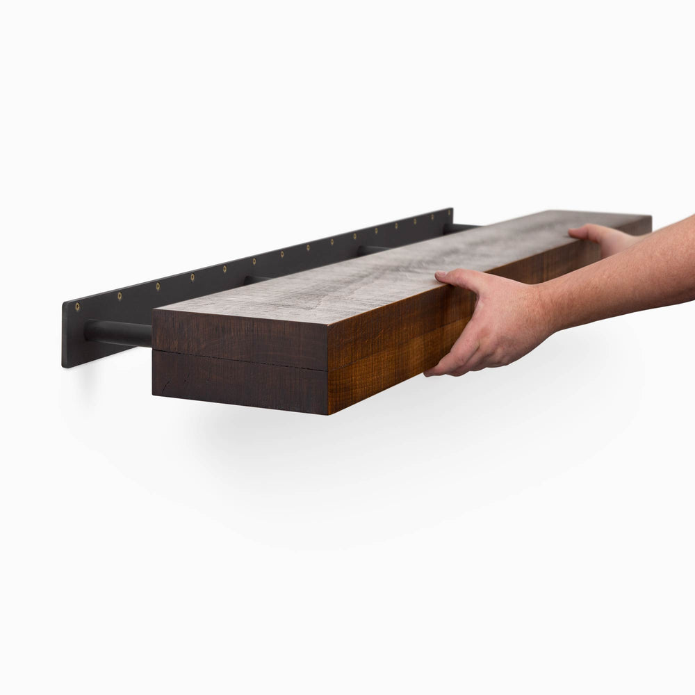 Glenn Espresso Rustic Floating Mantel | Shelfology®