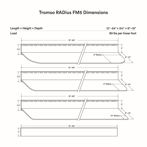 Tromso RADius FM5 Steel Floating Shelf | Shelfology®